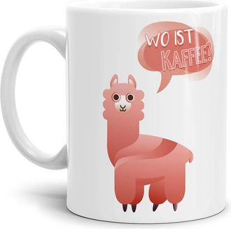 Tassendruck Alpaka-Tasse Wo ist Kaffee - Weiss - Mug/Cup/Becher/Lustig/mit Spruch/Lama/Witzig/Geschenk-Idee/Fun/Beste Qualität - 25 Jahre Erfahrung