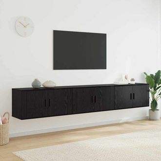 vidaXL Vidaxl Set Mobile Tv Da Parete 3 Pz Rovere Nero Legno