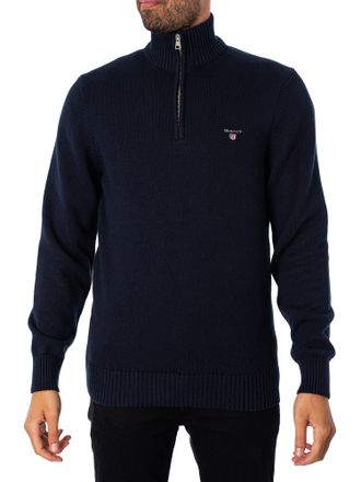 GANT Herren L&auml;ssiger Strickpullover Mit Halbem Rei&szlig;verschluss, Evening Blue, S