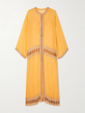 Bode Ducat Kaftan Aus Seiden-voile Mit Verzierungen - Orange