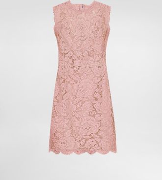 Dolce & Gabbana Langes A-linien-kleid Ohne Ärmel Aus Floraler Spitze Mit Dg-logo - Frau Kleider Rosa 38