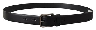 Dolce & Gabbana Mens Black Calf Leather Classic Logo Metal Buckle Belt