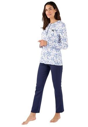 Damart Pyjama Maille C&ocirc;tel&eacute;e Int&eacute;rieur L&eacute;g&egrave;rement Gratt&eacute; Femme Bleu Imprim&eacute; Taille 50-52 (XL)