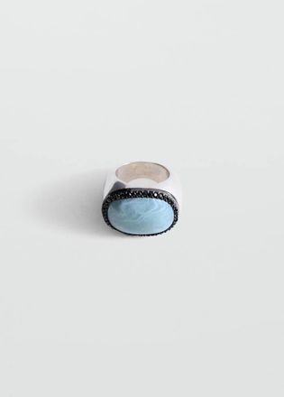 Mango Bague en r&eacute;sine &agrave; paillettes argent - Femme - S - MANGO
