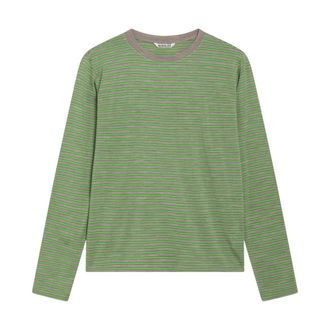 Auralee Soft Smooth Wool Stripe Jersey Langarmshirt - - Tops - Damen - Gr&uuml;n - S