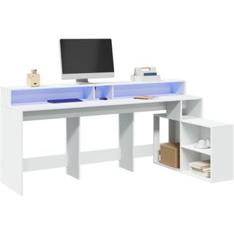 vidaXL Vidaxl - Bureau avec lumières led blanc 200x104x91 cm bois dingénierie