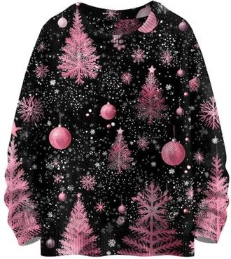 Generic HUIFUAO Pull de Noël pour femme avec flocon de neige amusant et sapin de Noël surdimensionné en tricot confortable et doux à manches longues, rose, XX