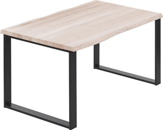 Lamofootwear Manufaktur Esstisch Küchentisch Schreibtisch Couchtisch aus Massivholz, mit Baumkante 120x60x76 cm (AxBxH), Modern, Roh/Schwarz, LCB-01-A-001-9005M