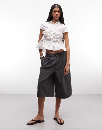 Collusion Unisex-Jorts mit langem Schnitt in Anthrazit-Grau