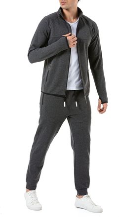 Red Bridge Trainingsanzug Zweiteiliger Sportanzug mit Reißverschlussjacke und Jogginghose für Fitness und Freizeit Dunkelgrau XL