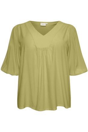 Kaffe Curve Kaffe Curve Damen Übergröße Langarm V Loose Fit Kaftan Ausschnitt Bluse, Mosstone, 44 Plus