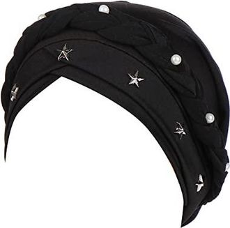 Generic Bonnet Chimio Femme,Chic Chapeau Strass Avec Perle Et Pentagramme Hijab Turban Foulard Cheveux Musulman Headwrap Indienne Bandana Pour Chimiothérapie,