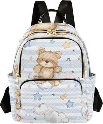 Mnsruu Mini sac à dos pour femme avec ours de dessin animé, nuages blancs, étoiles, petit sac à dos tendance pour femme, sac à dos décontracté, Multi227, S