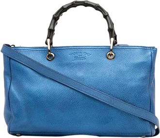 Gucci Pre-owned Medium Calfskin Bamboo Shopper Satchel - - Pre-owned - Damen - Blau - ONE SIZE