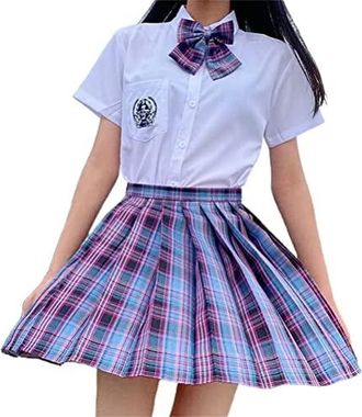 ORANDESIGNE Jupe Plissée Courte Taille Haute pour Femme et Fille JK Jupe Mini à Carreaux Ecole de Tennis Evasée avec Doublure T Lila Foncé XL