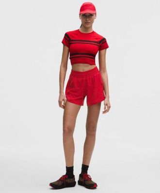 lululemon Track That Shorts mit Liner und hohem Bund f&uuml;r Frauen - 13 cm - Neon - Gr&ouml;&szlig;e 10