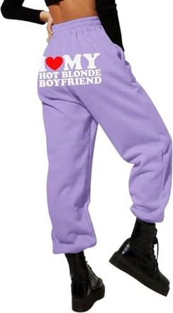 Generic Pantalon de jogging tendance pour la Saint-Valentin 2026 pour femme, pantalon de surv&ecirc;tement avec poches, taille haute, coupe athl&eacute;tique, violet, 3XL