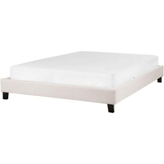 Beliani Polsterbett Hellbeige Stoffbezug mit Lattenrost 140x200 cm ohne Kopf- und Fu&szlig;teil Modern Skandi Schlafzimmer Ausstattung Doppelbett Bettrahmen