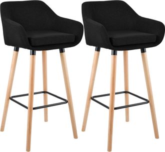Clp Barhocker 2er Set gepolstert mit Lehne Grant, Barstuhl mit Stoffbezug, Gestell aus Holz bis 150 kg belastbar, Farbe:schwarz