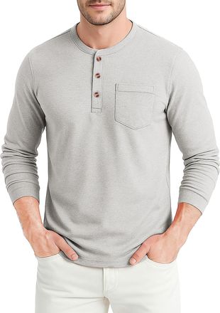 Magcomsen Shirt Herren Langarmshirt mit Brusttasche Henley-Hemd Longsleeve Shirt M&auml;nner Knopf Henley Pullover Milchig Wei&szlig; 3XL