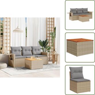 vidaXL 4-tlg. Garten-Sofagarnitur mit Kissen Beige Poly Rattan - Gartensofas - Outdoor M&ouml;bel - Gartenm&ouml;belset - Rattan Gartenm&ouml;bel - Lounge Set