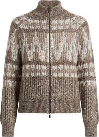 PESERICO Gilet zipp&eacute; &agrave; motif g&eacute;om&eacute;trique - Femme - Pulls - Brun - Taille: 44 FR