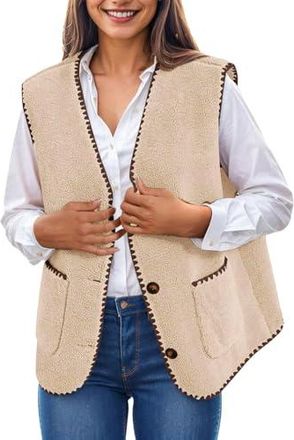 Generic D&eacute;bardeur en polaire dagneau sans manches pour femme, beige, XXL