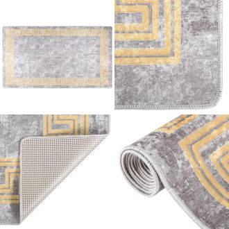 vidaXL Teppich Waschbar Grau 190x300 cm Rutschfest - Samt Teppich - Wohnzimmer Teppich - Flur Teppich - Schlafzimmer Teppich - Grauer Teppich - Home & Living
