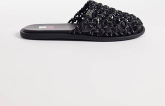 Tommy Jeans Flache Pantoletten aus gewebtem Netzstoff in Schwarz