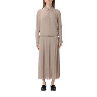 Ami Femme, Robes, Beige, Taille: 40 FR Robe Midi Plissée Élégante