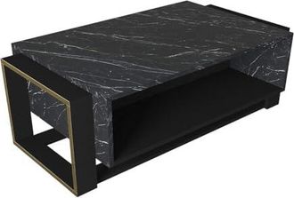 Vente-Unique Table Basse avec 1 Niche - Effet marbre Noir et Dor&eacute; - COMEBI