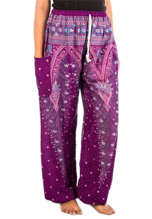 Lofbaz Damen Pfau 1 Kordelzug Harem Boho Hose Purple & Blau 4XL