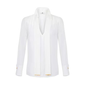 Elisabetta Franchi Femme, Blouses et Chemises, Beige, Taille: 38 FR Chemise en Georgette de Viscose avec Ceinture