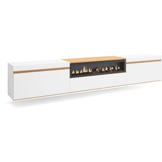 Skraut Home Skraut Home - TV-Schrank, Lowboard, f&uuml;r Wohnzimmer und Esszimmer, 260x35x45cm, F&uuml;r gro&szlig;formatiges TV, Elektrokamin., H&auml;ngend, Moderner Stil, Wei&szlig; und