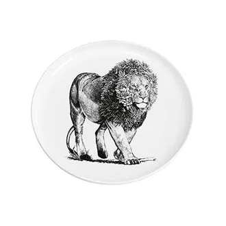MAXWELL AND WILLIAMS Maxwell & Williams DX0531 Assiette Lion - Noir et Blanc - 20 cm de diam&egrave;tre - Porcelaine - Animaux - Coffret Cadeau
