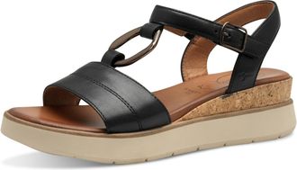 Tamaris Comfort Damen Sandalen flach aus Leder Sommer, Schwarz (Black), 37 EU
