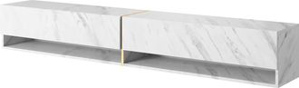 Selsey TV Schrank Board Sideboard Fernsehtisch Fernsehschrank 200 cm H&auml;ngend Mit Goldenem Akzent Wei&szlig; Marmor Mirrgo