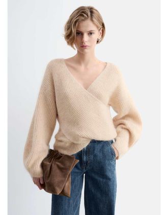 & Other Stories Pullover aus Mohairmix mit Wickeloptik vorne in Beige-Neutral
