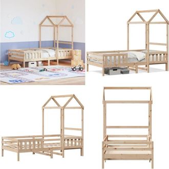 vidaXL Massivholzbett mit Dach 100x200 cm Kiefer - Kinderbett - Holzkinderbett - Kiefernholzbette - Jugendbett - Schlafplatz - Home & Living