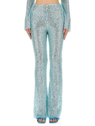 Self Portrait Beaded Slim-Fit Trousers - Blue