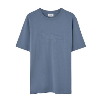 Maison Kitsuné Homme, Tops, Bleu, Taille: XL T-shirt Renard Profil Élaboré