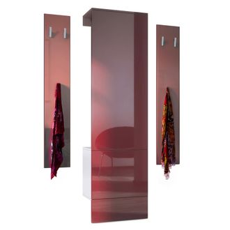 Vladon Garderoben-Set Hollywood, bestehend aus 1 Garderobenpaneel mit integrierter T&uuml;r, 1 Kleiderstange und 1 Wandpaneel Set, Wei&szlig; matt/Bordeaux Hochglanz