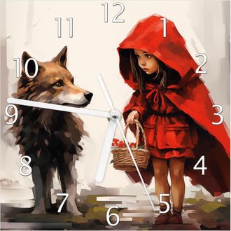 Wallario Design-Wanduhr Märchenhafte Begegnung aus Glas, Motiv-Uhr Größe 20 x 20 cm, weiße Zeiger