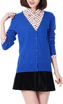 Minetom Femme Casual Cardigan Gilet Basic Col V Manches Longues en Cachemire en Tricot Laine Mélangé Fine Boutonné Différentes Couleurs Bleu FR 46