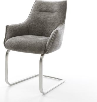 DELIFE Freischwinger Alja-Flex mit Armlehnen Boucl&eacute; Soft Schlamm Freischwinger flach Edelstahl Taschenfederkern, Esszimmerst&uuml;hle