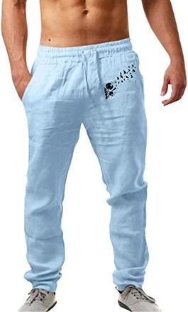 Generic Pantalon en lin pour hommes &eacute;t&eacute; : pantalon de plage avec taille &eacute;lastique pantalon d&eacute;t&eacute; avec imprim&eacute; pantalon d&eacute;contract&eacute; pantalon en tissu l&eacute;ger resp