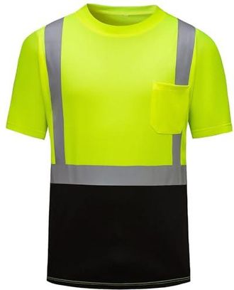 Generic Tee Shirt Homme Haute Visibilité, Top Ete Homme Grande Taille,Haut Manches Courtes à Blocs de Couleurs Chemise Col Rond Décontractées avec Poche Mode 