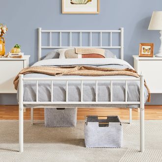 Yaheetech Metallbett Metallrahmenbett Gästebett, Einzelbett/Doppelbett, Modern Bettgestelle Bettrahmen Jugendbett mit Lattenrost für Schlafzimmer Gästezimmer 90