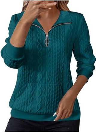 Generic Pull &agrave; demi-fermeture &eacute;clair pour femme en tricot torsad&eacute; - Pull &agrave; col en V pour femme - Veste d&eacute;contract&eacute;e l&eacute;g&egrave;re et douce &agrave; capuche &agrave; manches longue