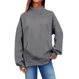 Generic Sweatshirts pour femmes, sweatshirts pour femmes, couleur unie, haut surdimensionn&eacute;, col rond, manches longues, automne hiver, d&eacute;contract&eacute;, confortabl